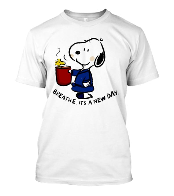 Snoopy And Woodstock Breathe It's A New Day Coffee Relaxation T-Shirt