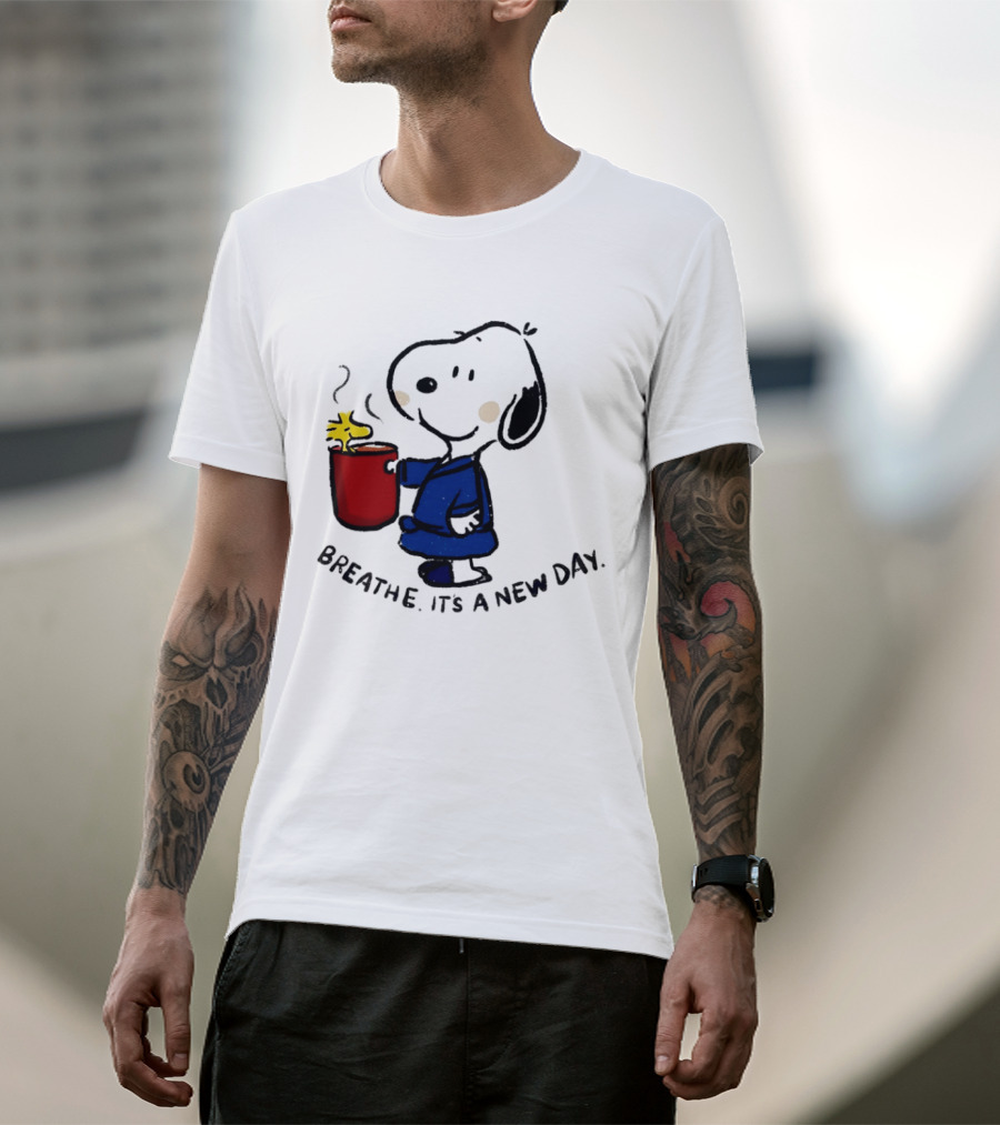 Snoopy And Woodstock Breathe It's A New Day Coffee Relaxation T-Shirt