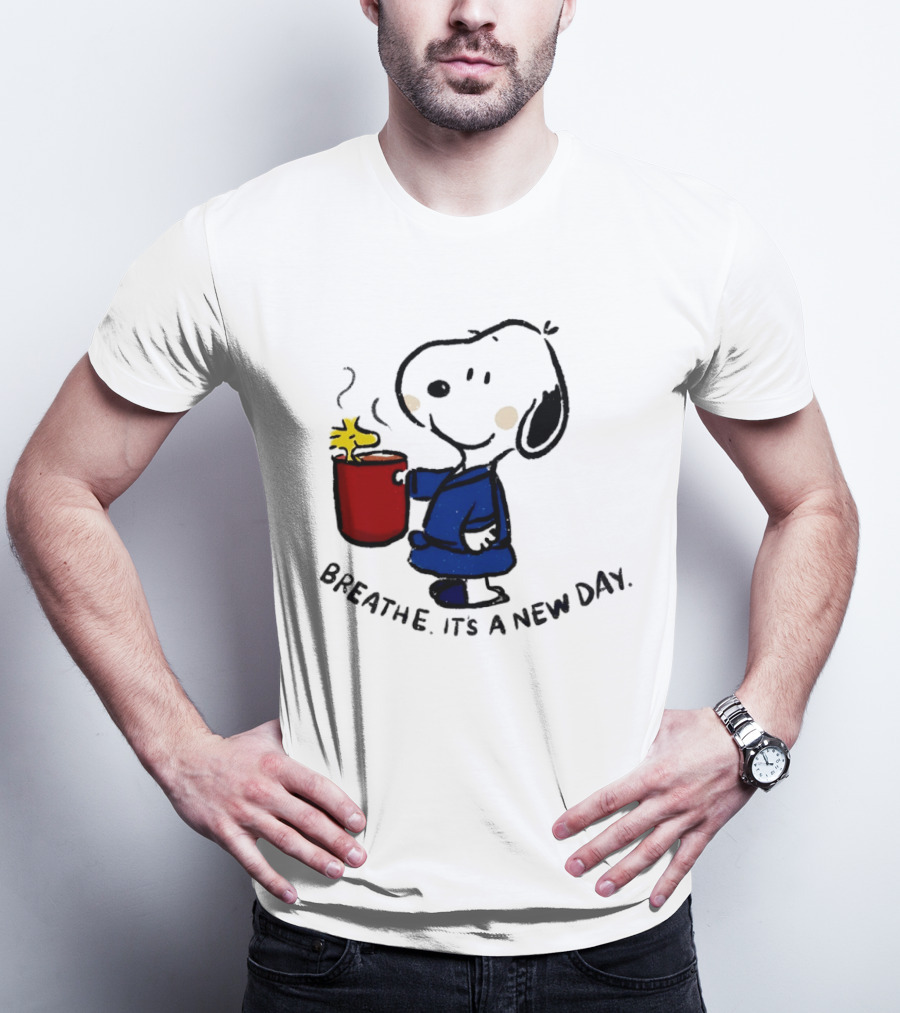 Snoopy And Woodstock Breathe It's A New Day Coffee Relaxation T-Shirt