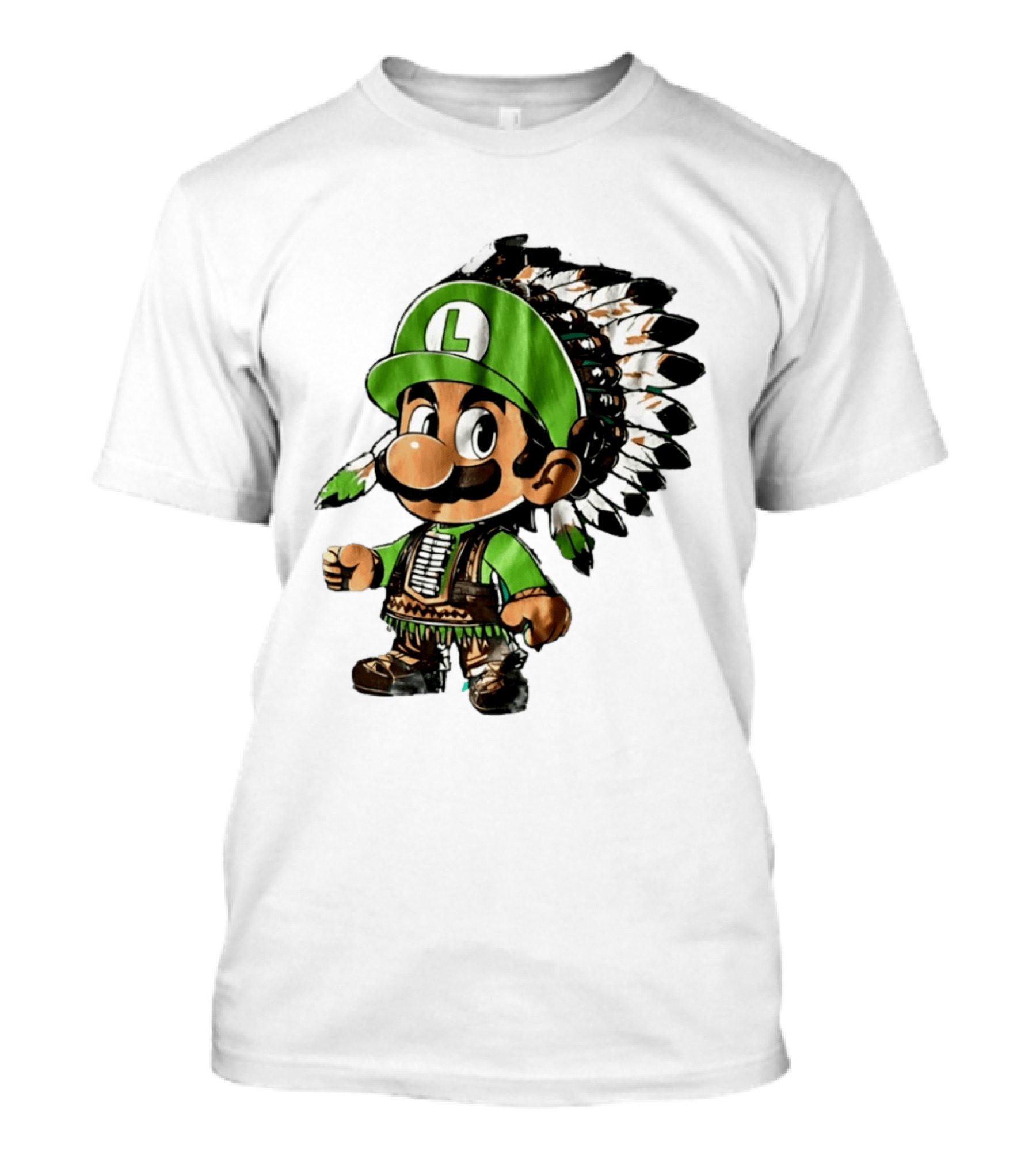 Luigi Green Hat Native American Headdress T-Shirt
