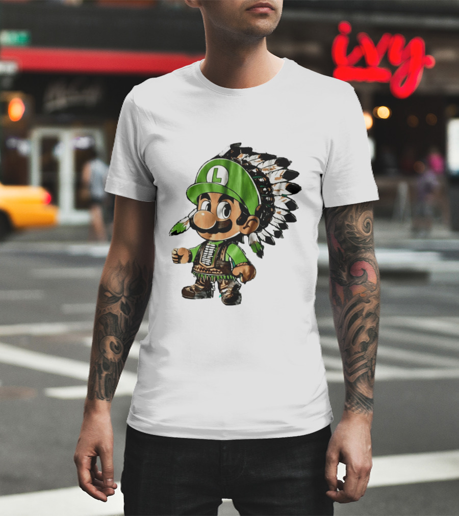 Luigi Green Hat Native American Headdress T-Shirt