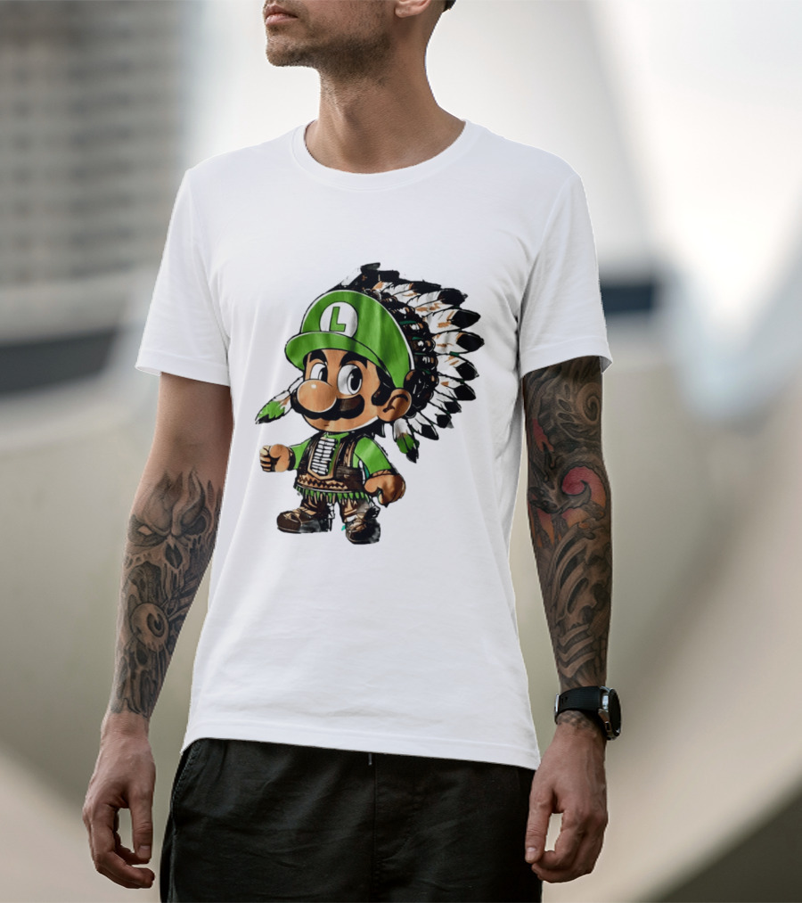 Luigi Green Hat Native American Headdress T-Shirt