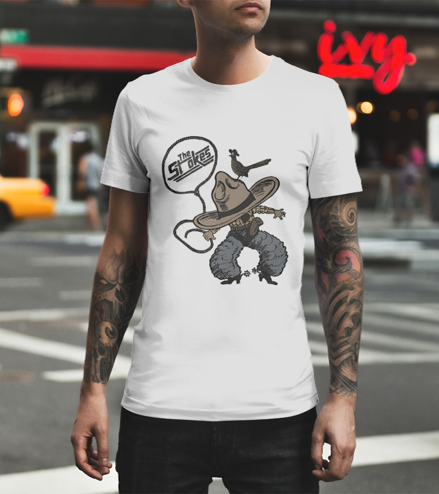 The Strokes Cowboy Hat Bird Lasso Denim Holster Brown Boots T-Shirt