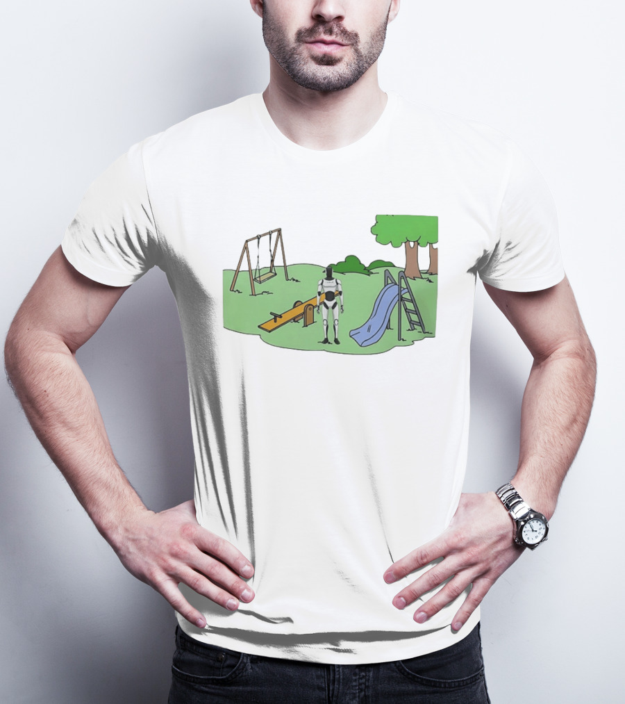 Optimus Tesla Robot In Playground Park With Swings And Slide T-Shirt