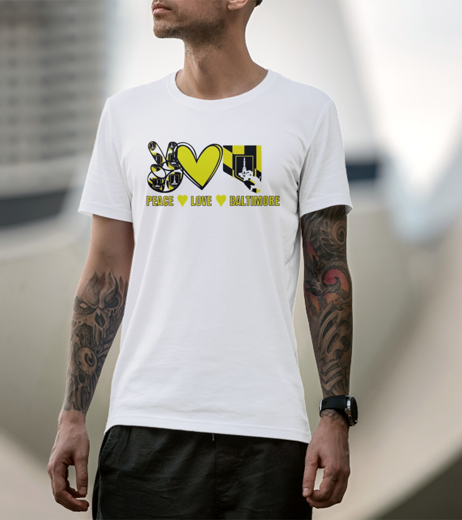 Peace Love Baltimore Maryland Flag Charm City T-Shirt