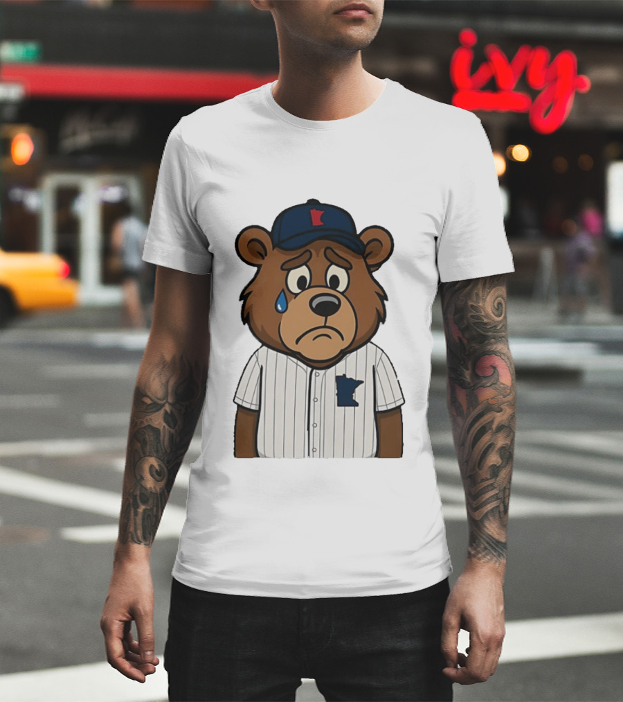 Sad Minnesota Bear With Baseball Jersey And Cap T-Shirt