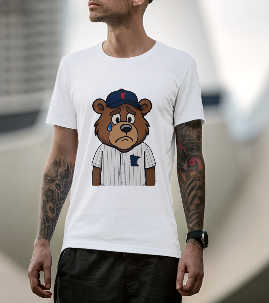 Sad Minnesota Bear With Baseball Jersey And Cap T-Shirt