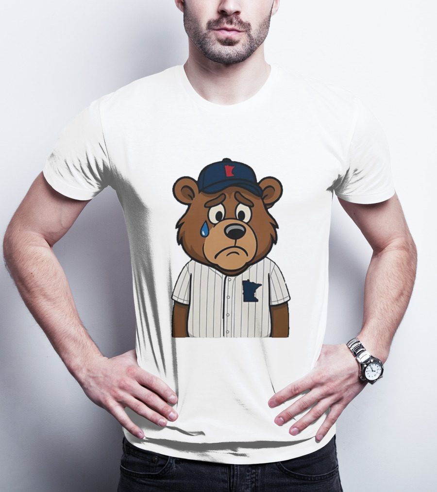 Sad Minnesota Bear With Baseball Jersey And Cap T-Shirt
