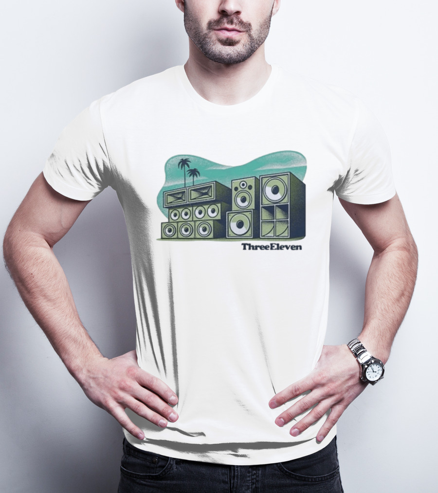 Three Eleven Soundsystem Beach Palm Trees Speaker Stacks T-Shirt