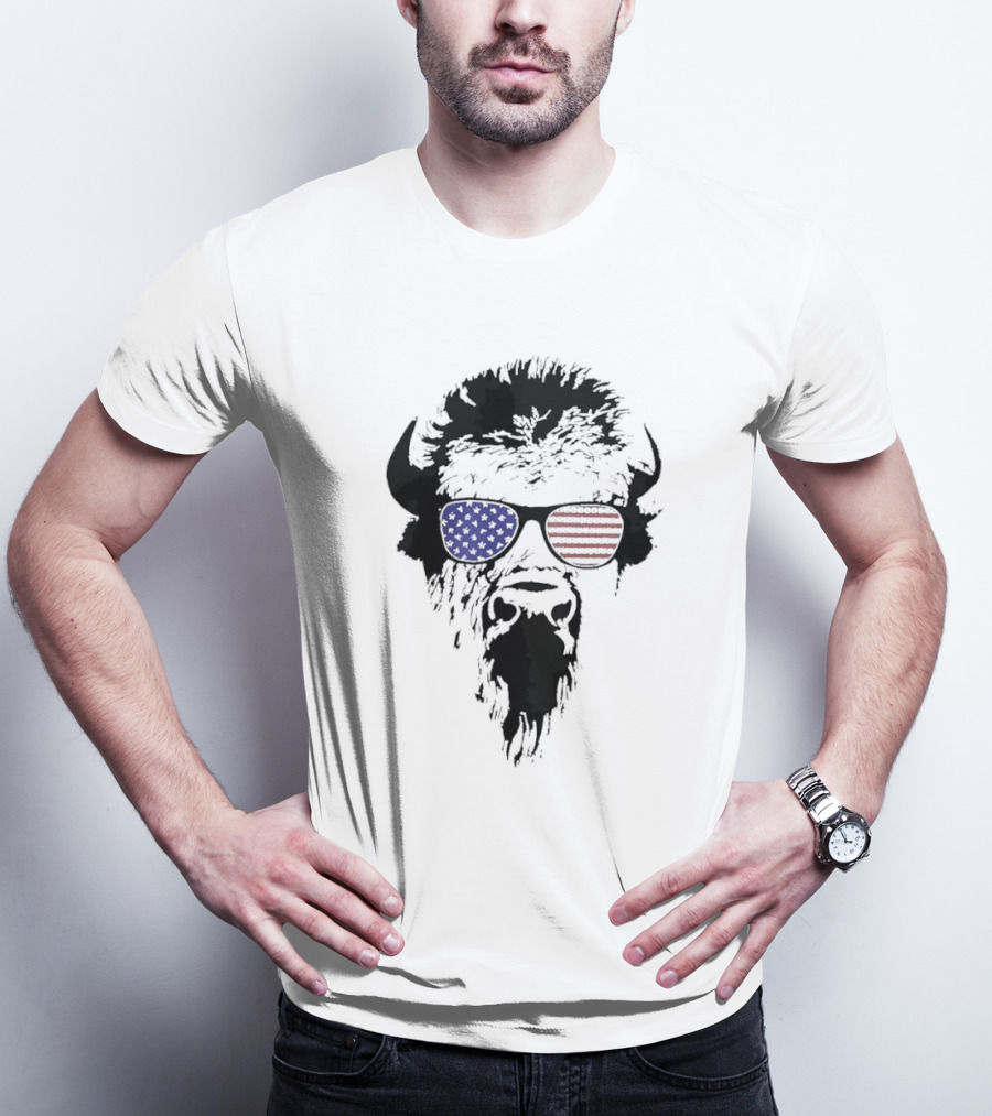 American Buffalo Patriotic Sunglasses Flag T-Shirt