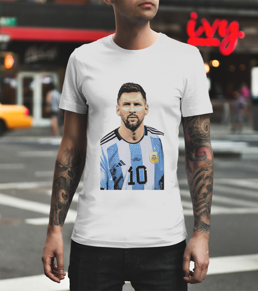 Lionel Messi Argentina 10 AFA Blue White Stripes Football Star T-Shirt