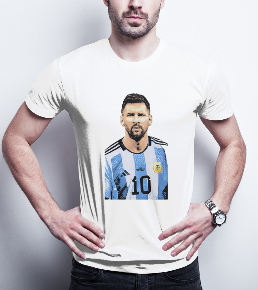 Lionel Messi Argentina 10 AFA Blue White Stripes Football Star T-Shirt