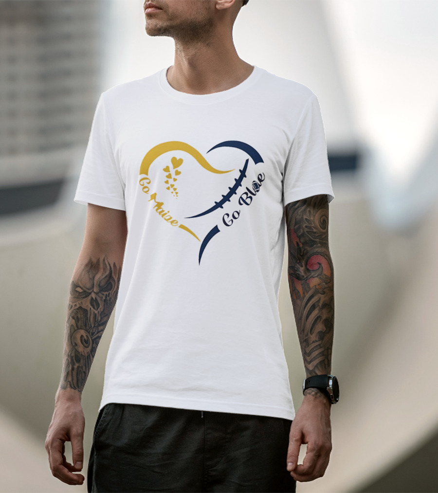 Michigan Wolverines Heart Go Maize Go Blue Football T-Shirt