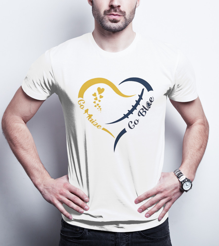 Michigan Wolverines Heart Go Maize Go Blue Football T-Shirt