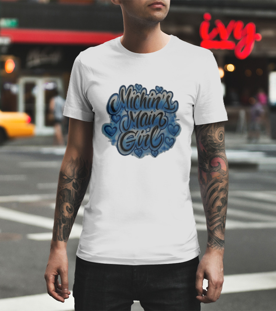Michin's Main Girl Blue Hearts Airbrush T-Shirt