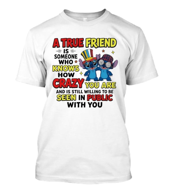 A True Friend Is Someone Who Knows How Crazy You Are And Is Still Willing To Be Seen In Public With You Stitch T-Shirt