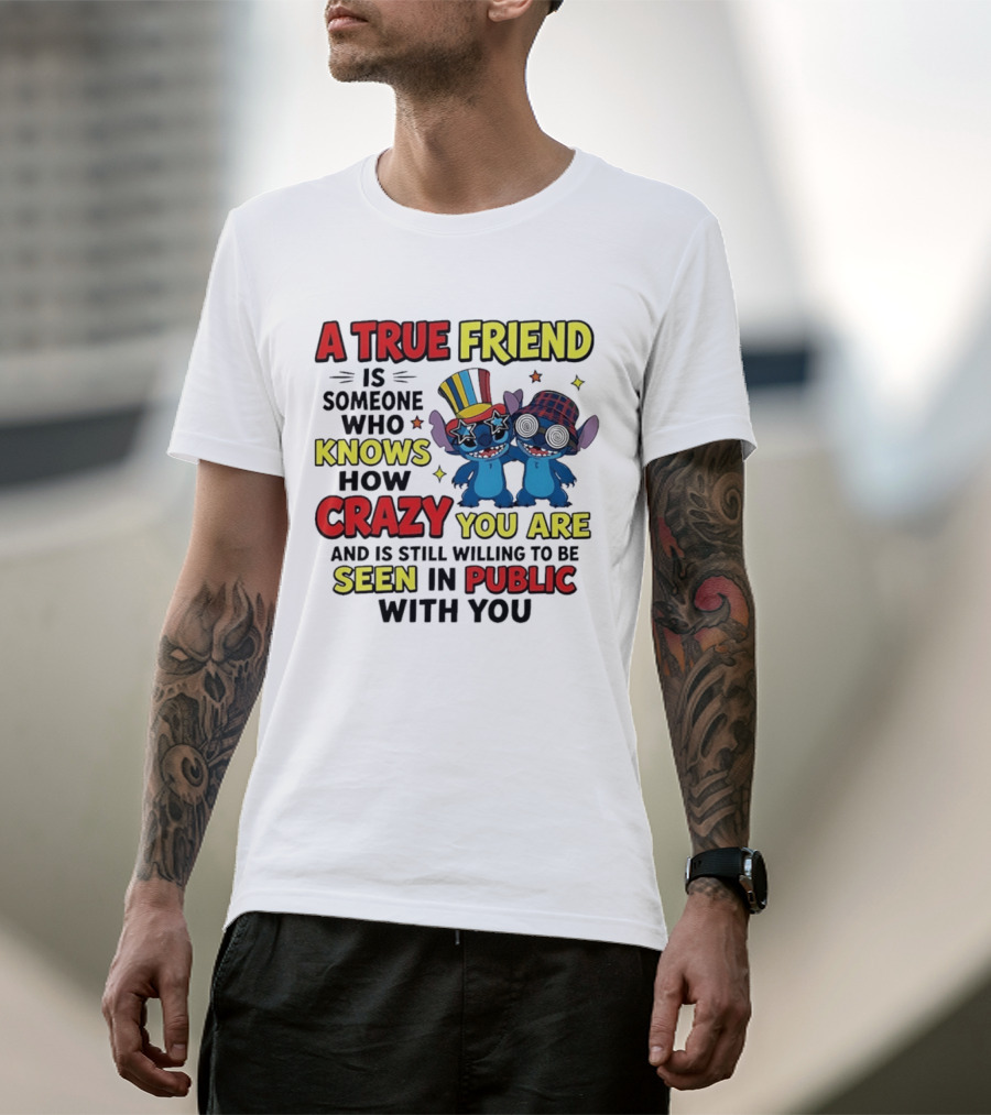 A True Friend Is Someone Who Knows How Crazy You Are And Is Still Willing To Be Seen In Public With You Stitch T-Shirt