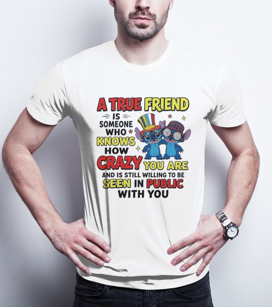 A True Friend Is Someone Who Knows How Crazy You Are And Is Still Willing To Be Seen In Public With You Stitch T-Shirt
