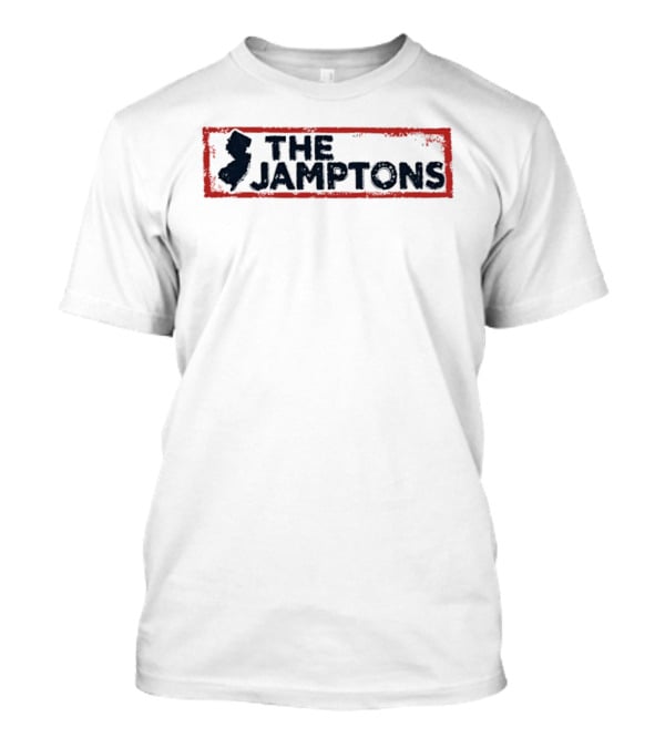 The Jamptons New Jersey Iconic State Outline Red Border T-Shirt