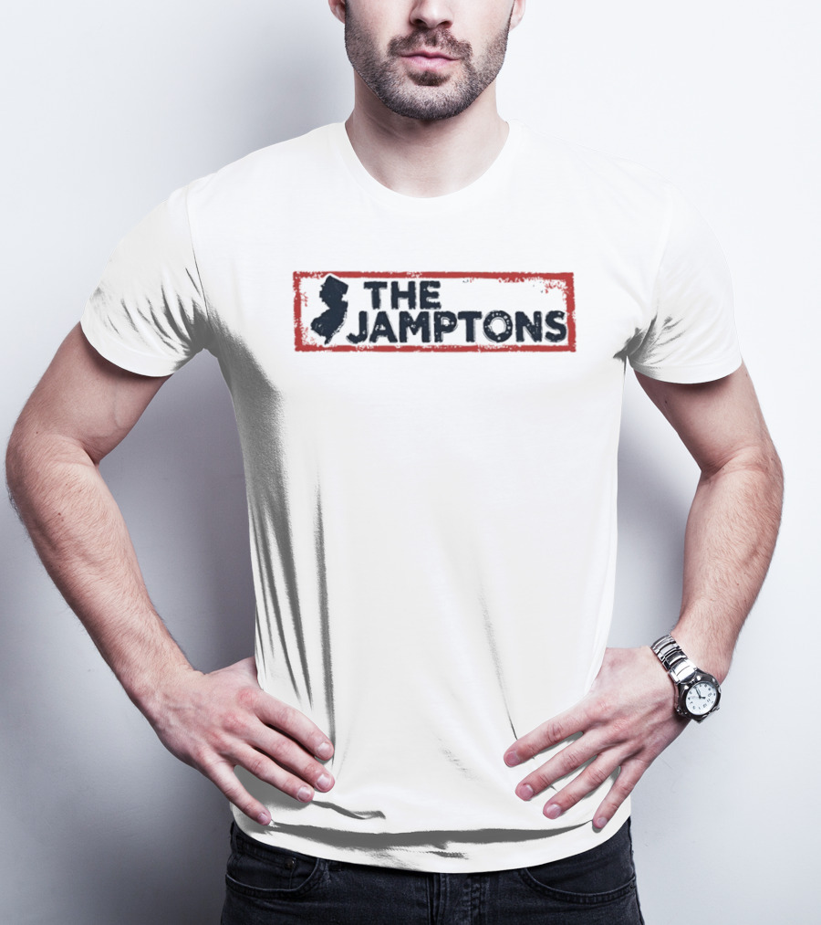 The Jamptons New Jersey Iconic State Outline Red Border T-Shirt