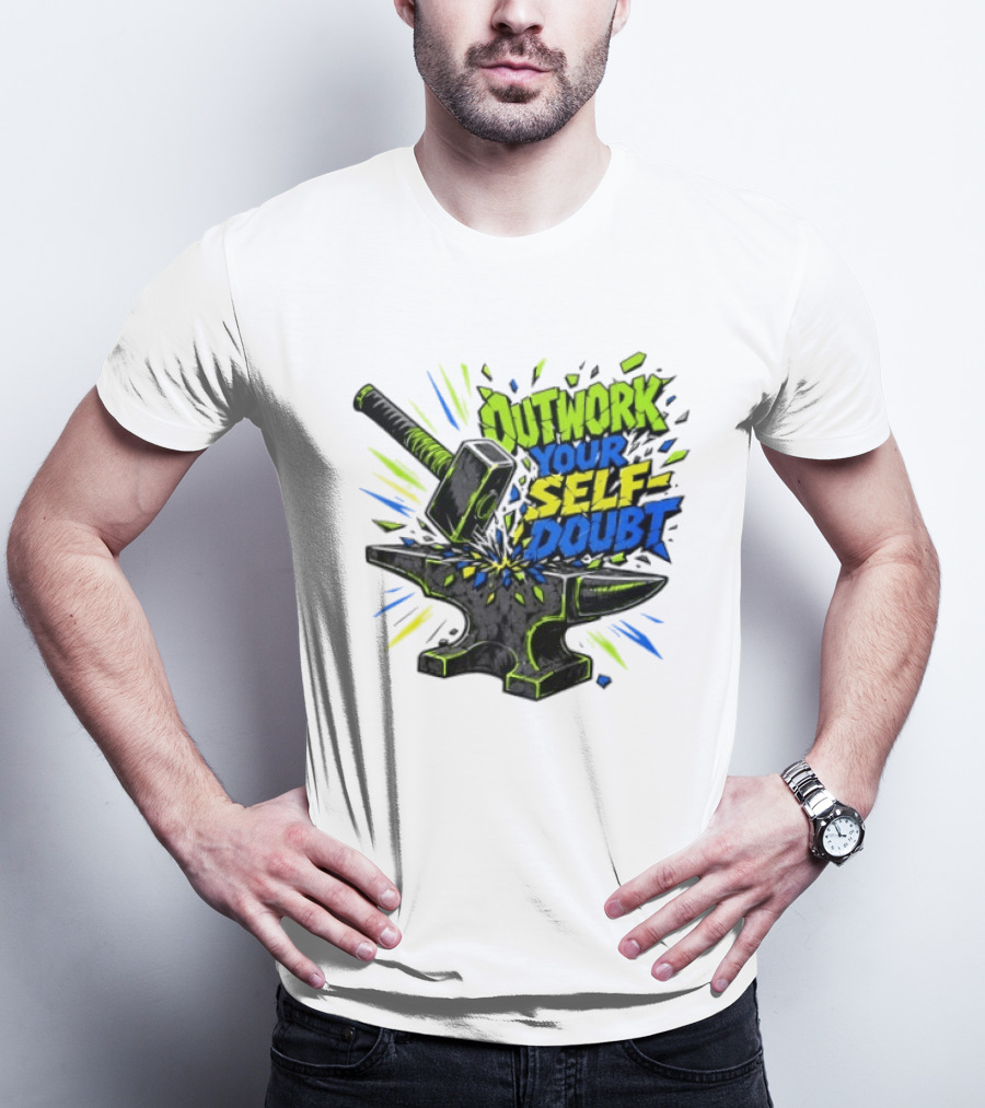 Outwork Your Self Doubt Inspirational Hammer And Anvil Motivational T-Shirt