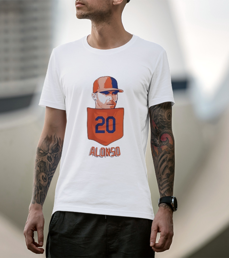Pete Alonso 20 New York Mets MLB Baseball Pocket T-Shirt