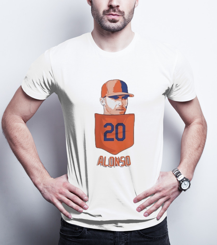 Pete Alonso 20 New York Mets MLB Baseball Pocket T-Shirt