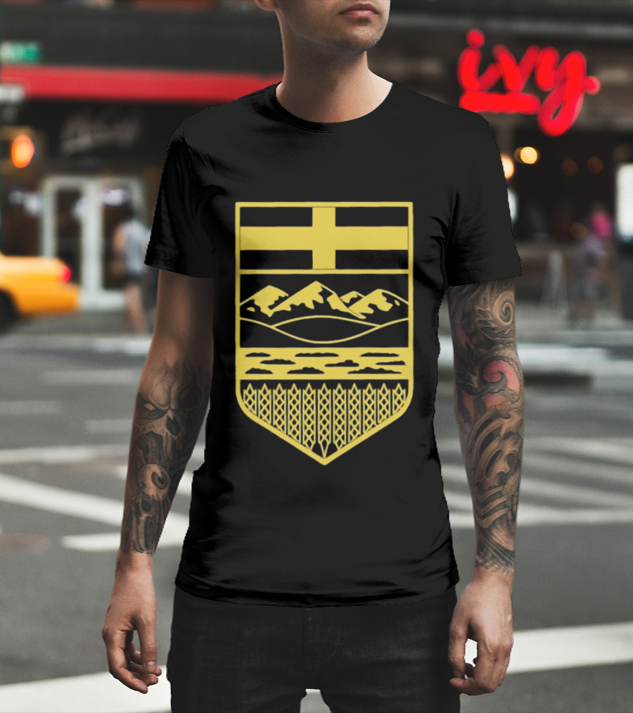 Alberta Stands Free Canada Provincial Emblem Mountains Crest T-Shirt