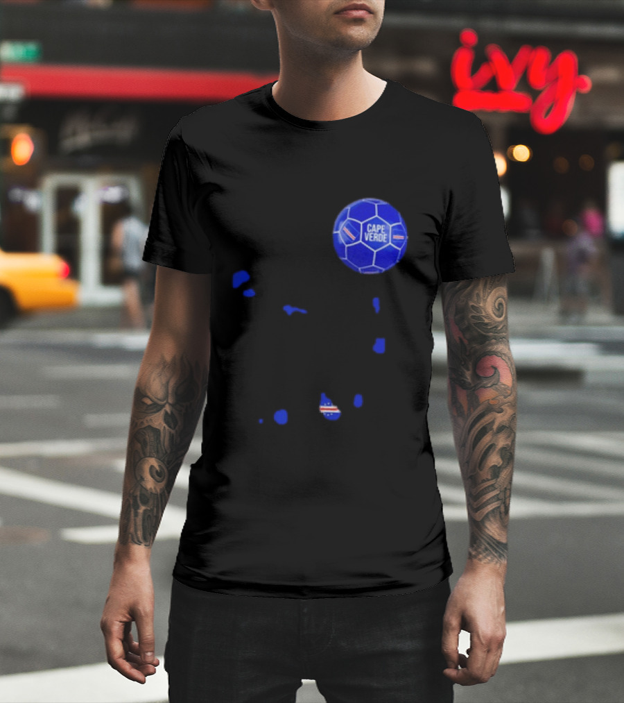 Cape Verde Soccer Pride Blue Football Map T-Shirt