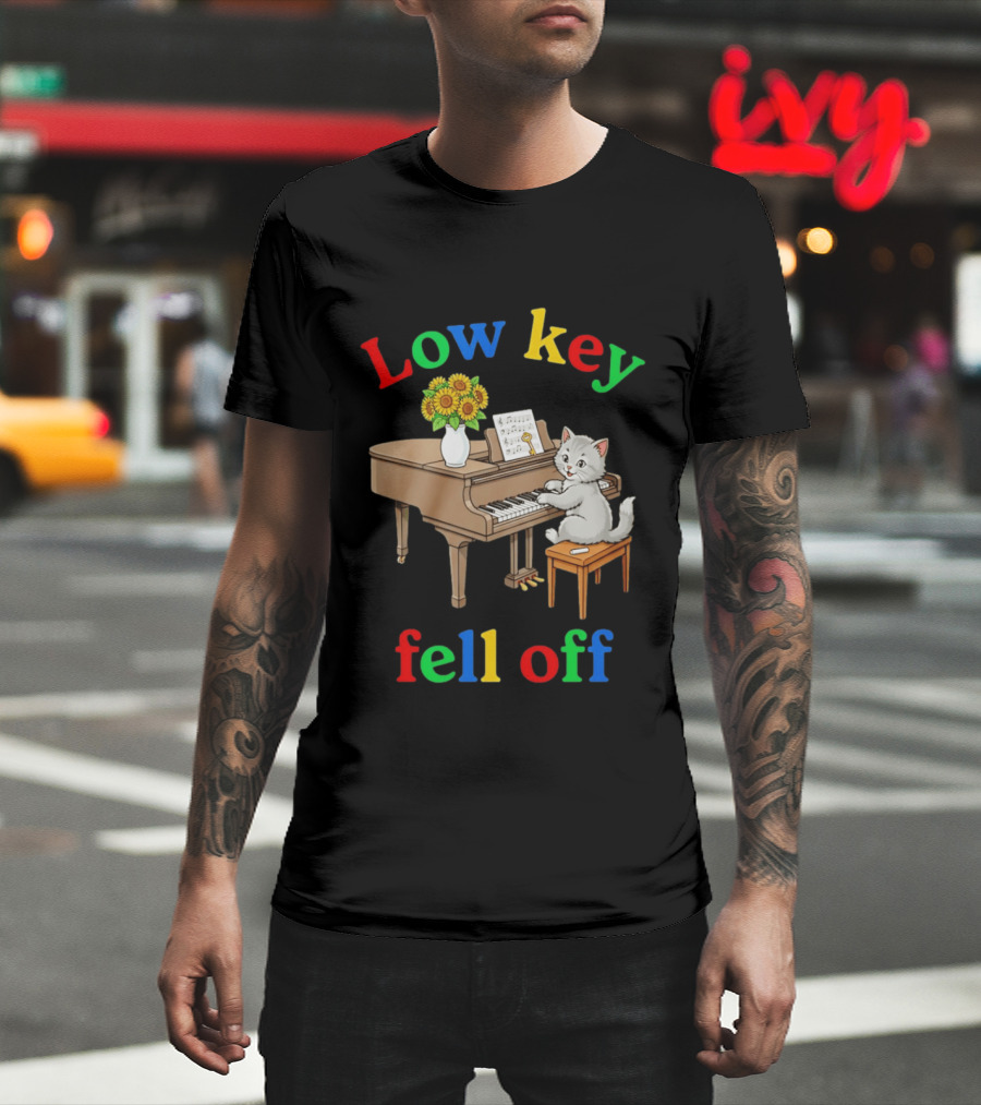 Low Key Cat On Piano Fell Off T-Shirt