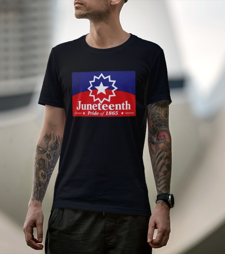 Juneteenth Pride Of 1865 Starburst Symbol On Red And Blue T-Shirt