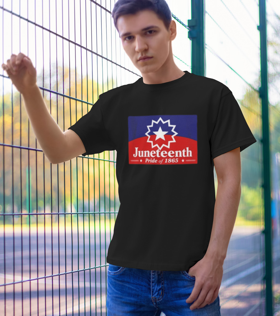 Juneteenth Pride Of 1865 Starburst Symbol On Red And Blue T-Shirt