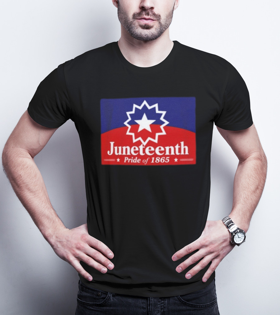 Juneteenth Pride Of 1865 Starburst Symbol On Red And Blue T-Shirt