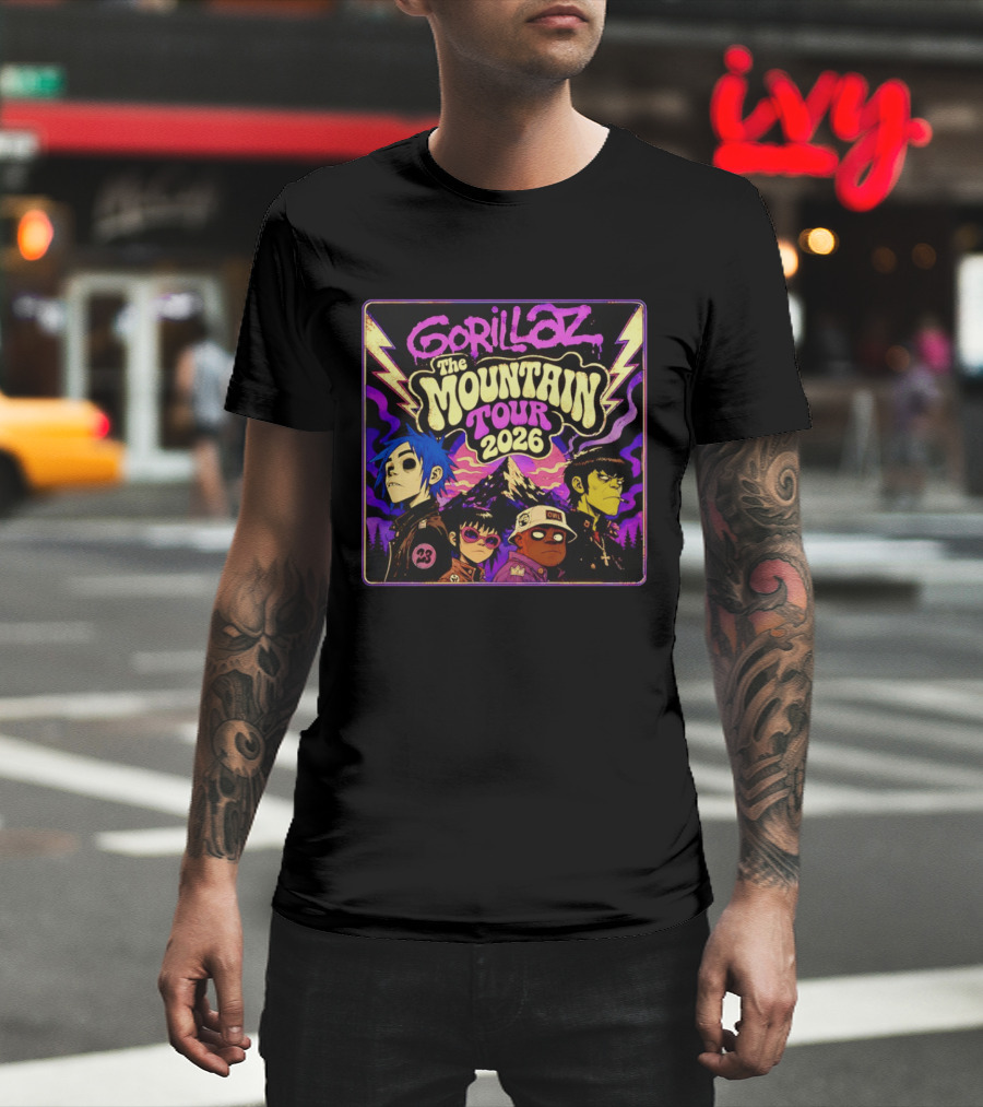 Gorillaz The Mountain Tour 2026 2D Murdoc Niccals Lightning T-Shirt