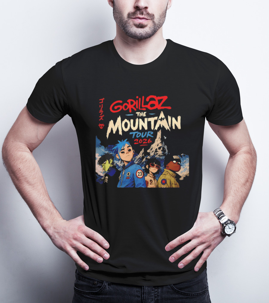 Gorillaz The Mountain Tour 2026 Damon Albarn Animation Characters T-Shirt