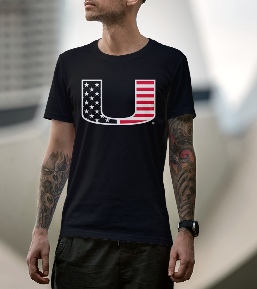 Stars And Stripes Miami Hurricanes U American Flag T-Shirt