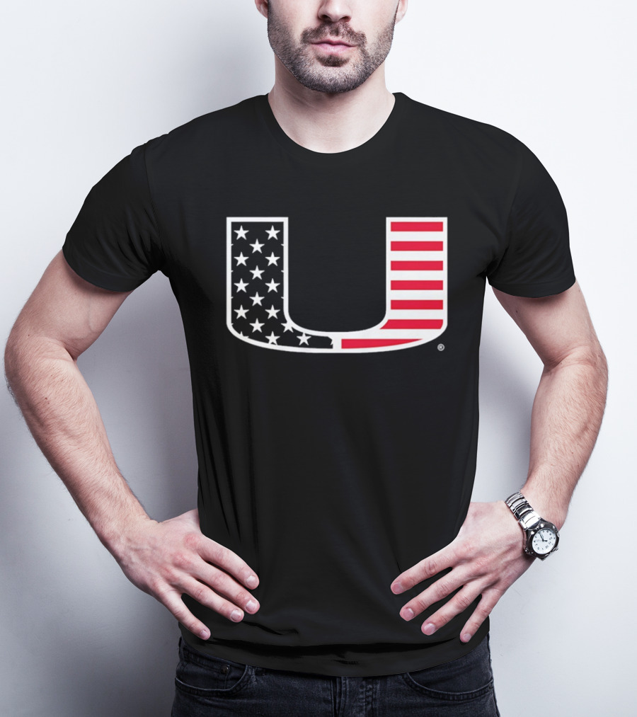 Stars And Stripes Miami Hurricanes U American Flag T-Shirt