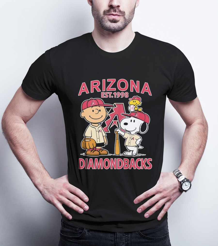 Peanuts Arizona Diamondbacks Est 1998 Charlie Brown Snoopy Woodstock Baseball Collaboration T-Shirt