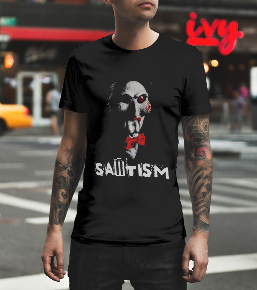 Sawtism Billy Puppet Jigsaw Horror Dark Humor T-Shirt