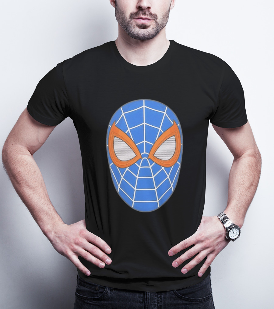 Spidey Spider Man Blue Mask With Orange Eyes And Web T-Shirt