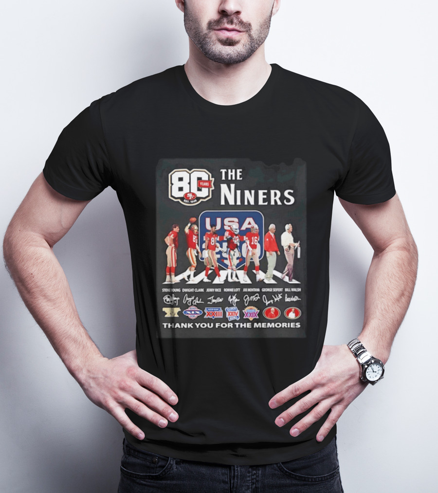 San Francisco 49ers 80 Years The Niners USA Abbey Road Legends Thank You For The Memories T-Shirt