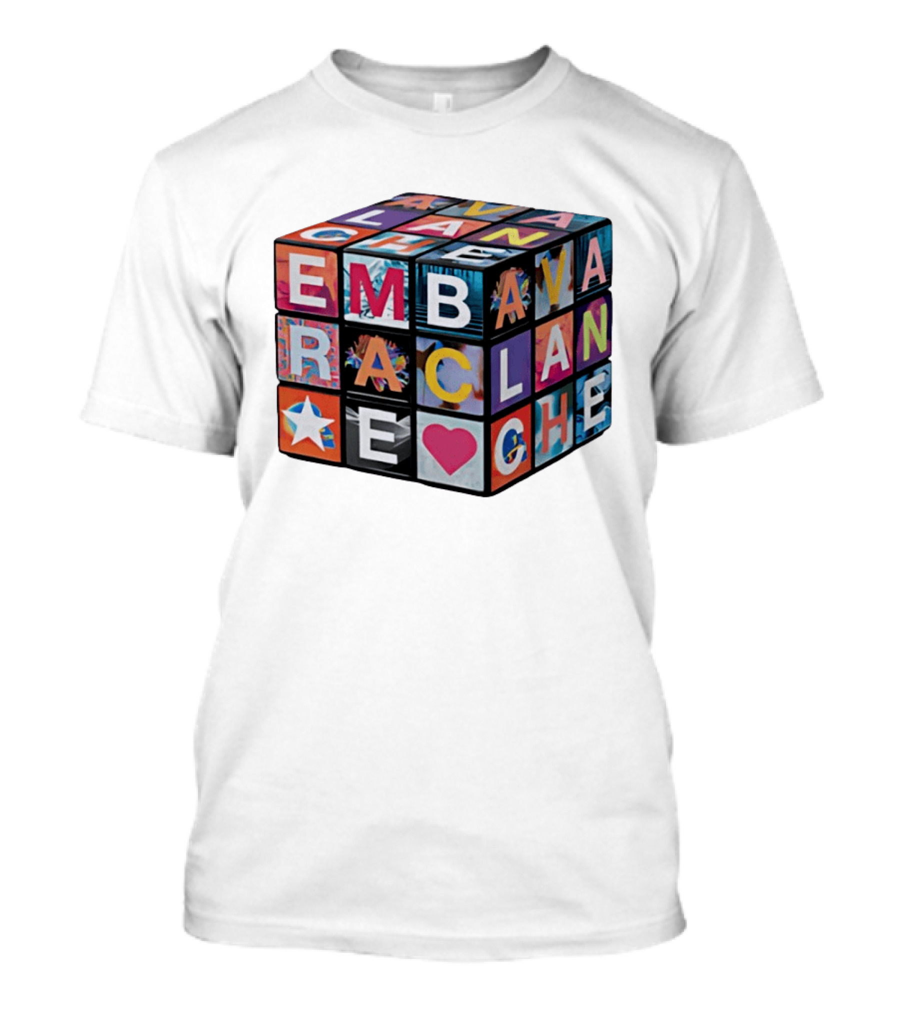 Avalanche Embrace Rubiks Cube Heart Star Colorful Letters T-Shirt
