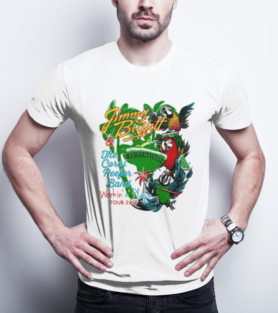 Jimmy Buffett Margaritaville Workin' And Playin' Tour 2015 Coral Reefer Band T-Shirt