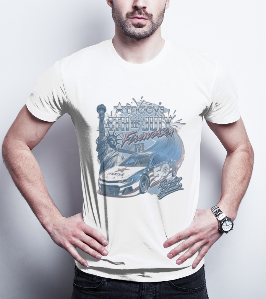 Macy's 4th Of July Fireworks 50 Statue Of Liberty And Race Car T-Shirt
