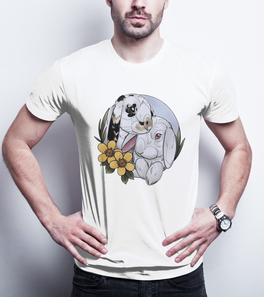 Clement Rabbit Rescue Bunnies With Yellow Flowers Wildlife Charm T-Shirt