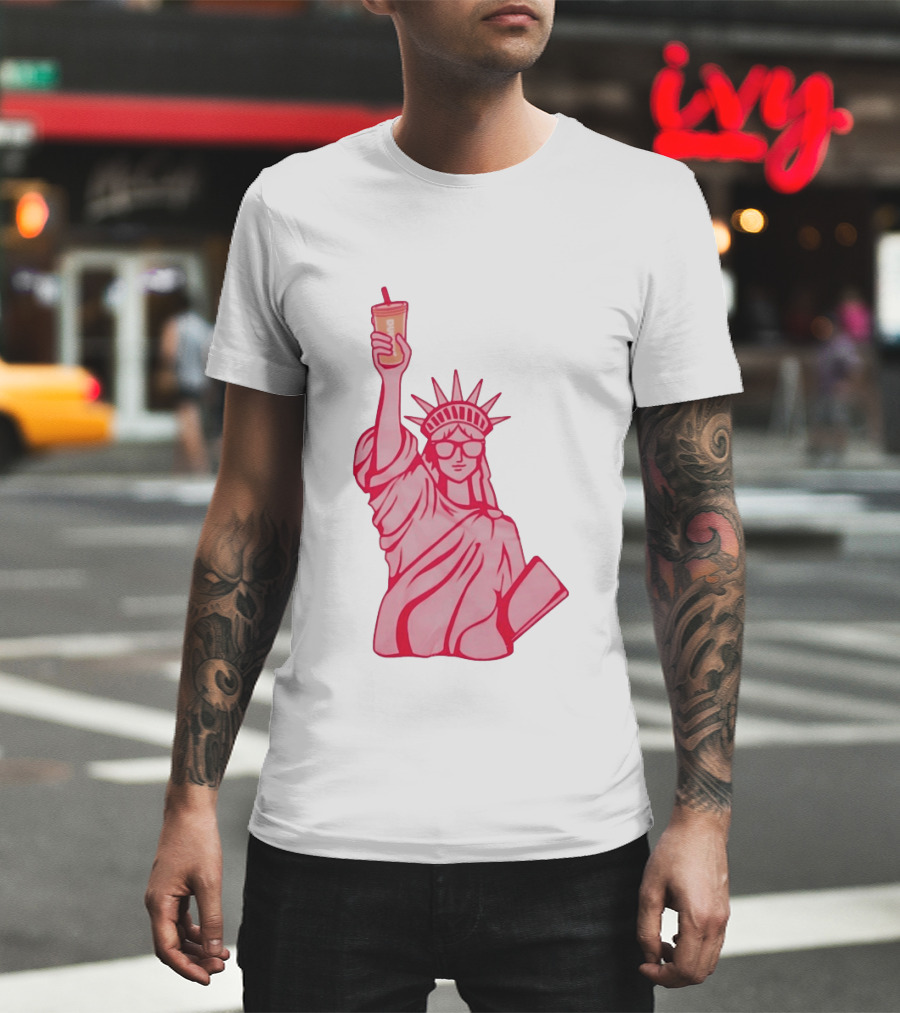 Statue Of Liberty Sunglasses Iced Drink T-Shirt