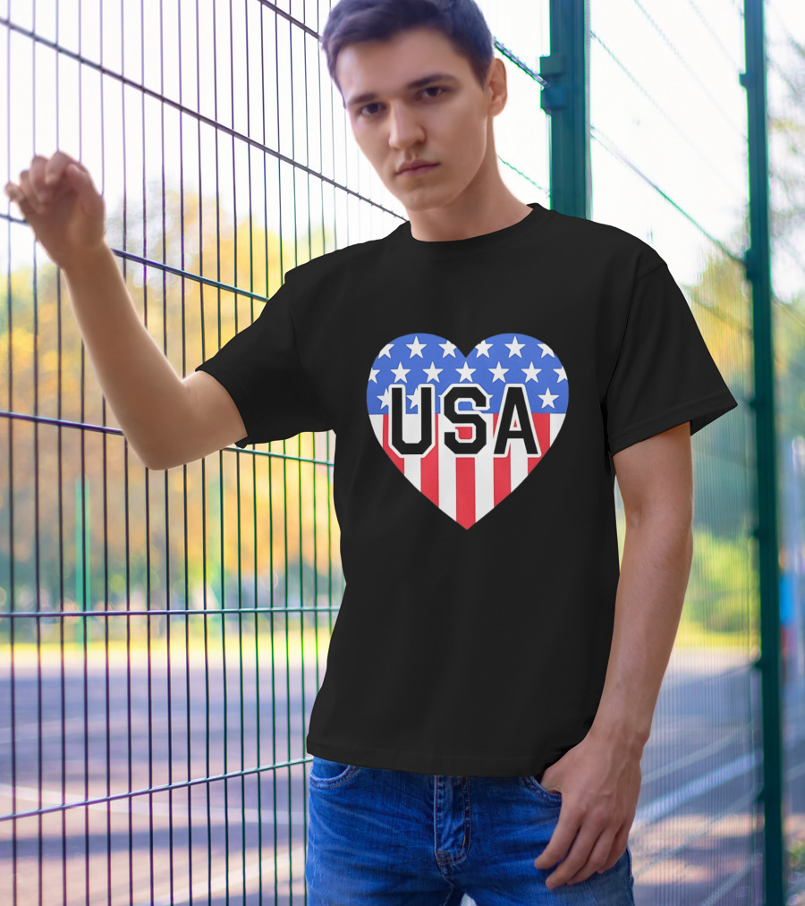 Patriotic USA Heart Shape Flag Stars And Stripes T-Shirt