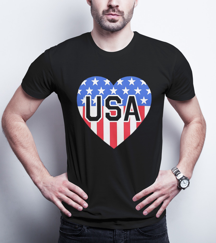 Patriotic USA Heart Shape Flag Stars And Stripes T-Shirt
