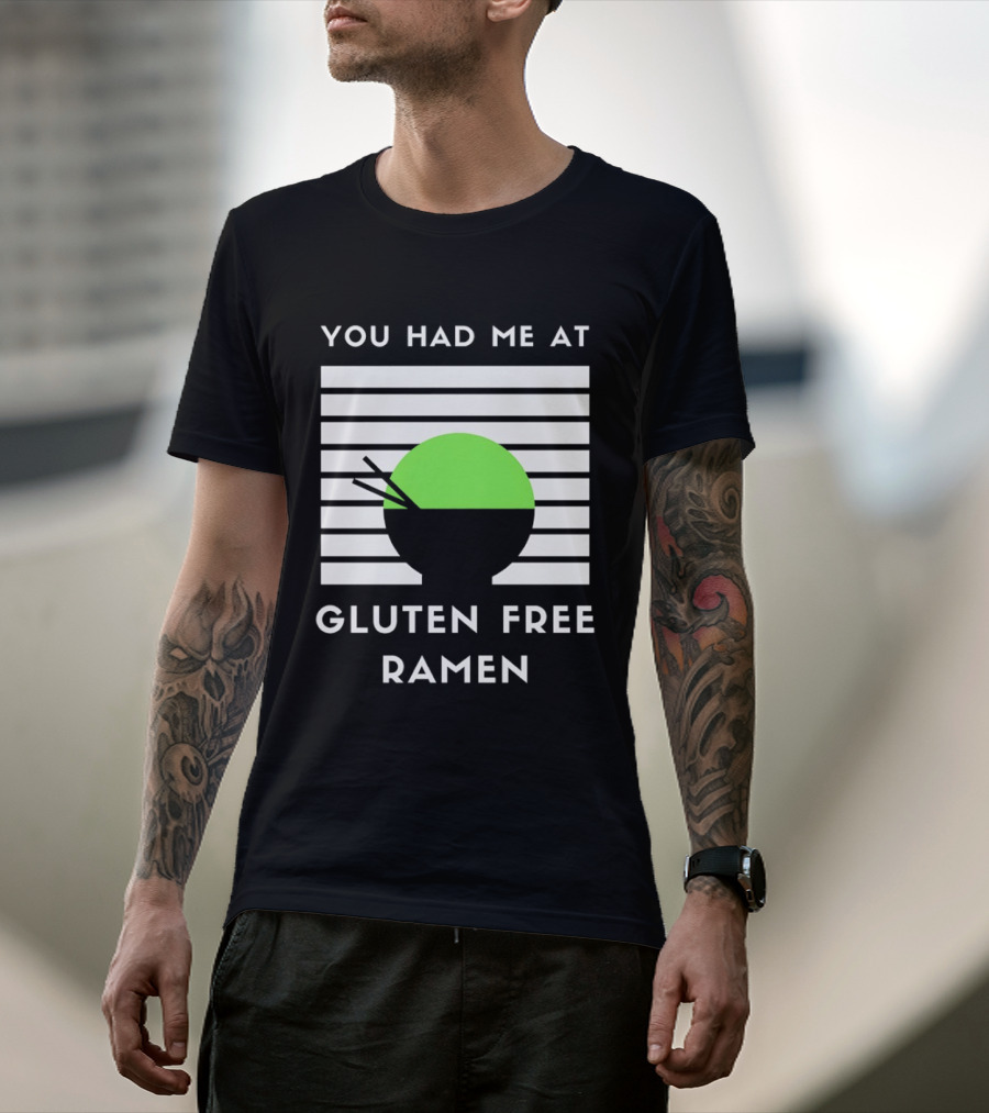 You Had Me At Gluten Free Ramen Retro Style Lines Green Circle T-Shirt