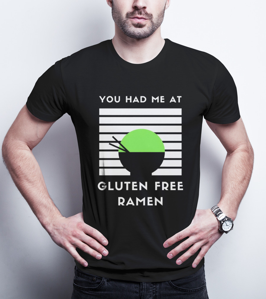 You Had Me At Gluten Free Ramen Retro Style Lines Green Circle T-Shirt